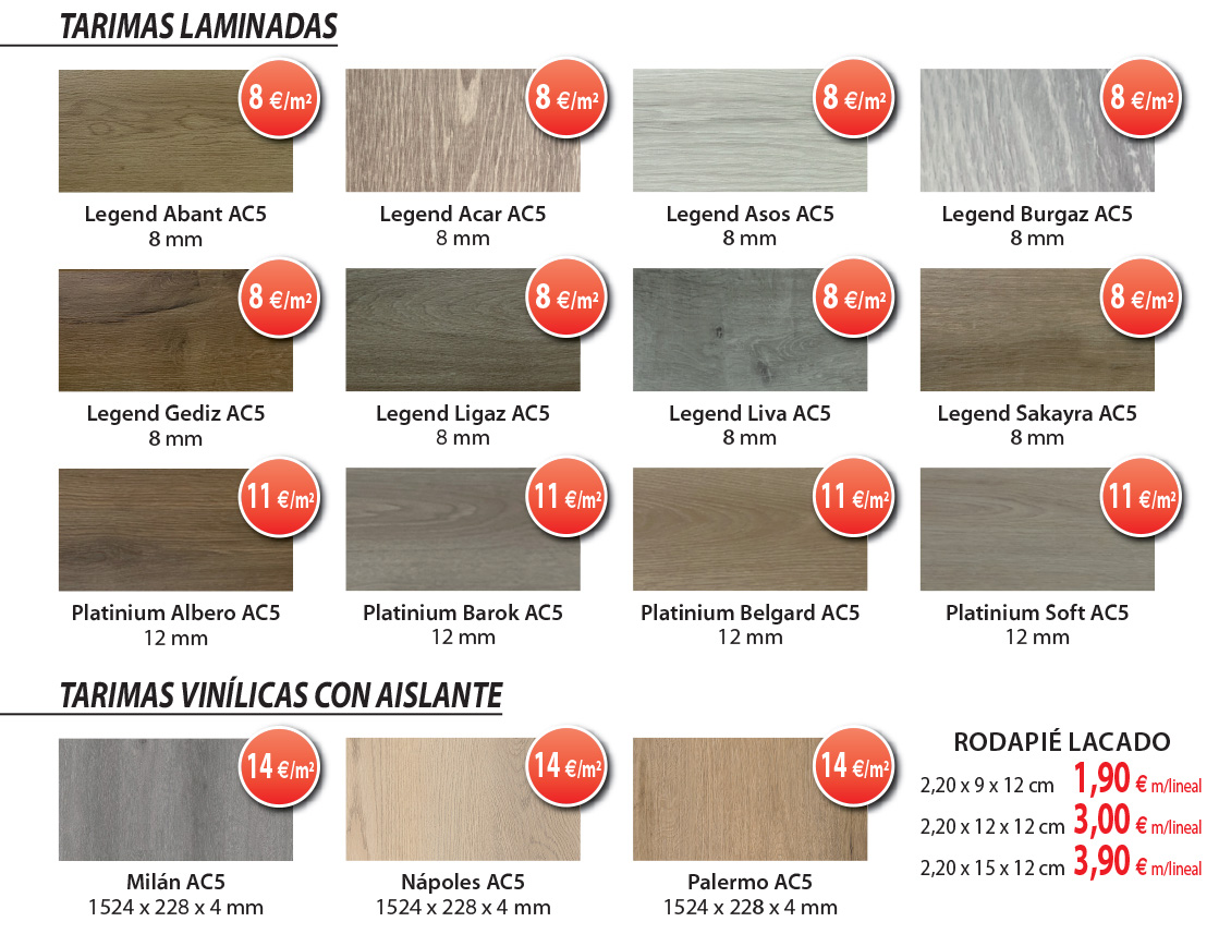 Venta de tarimas. Tenemos exposición en Madrid.